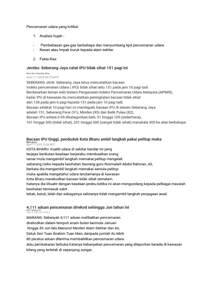 Pencemaran Udara Yang Kritikal PDF | PDF