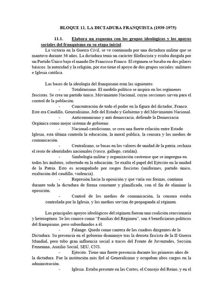 Bloque 11 | PDF | España franquista | Francisco franco Bloque 11 | PDF | España franquista | Francisco franco