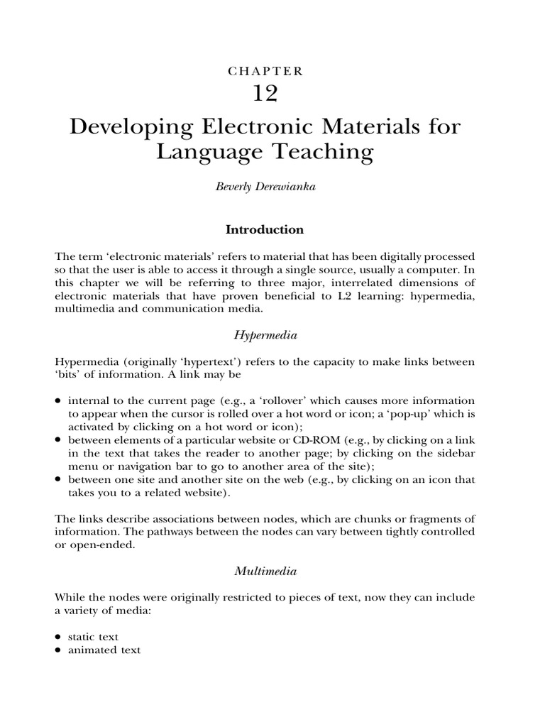 Developing Electronic Materials | PDF | Reading Comprehension | Second Language Acquisition