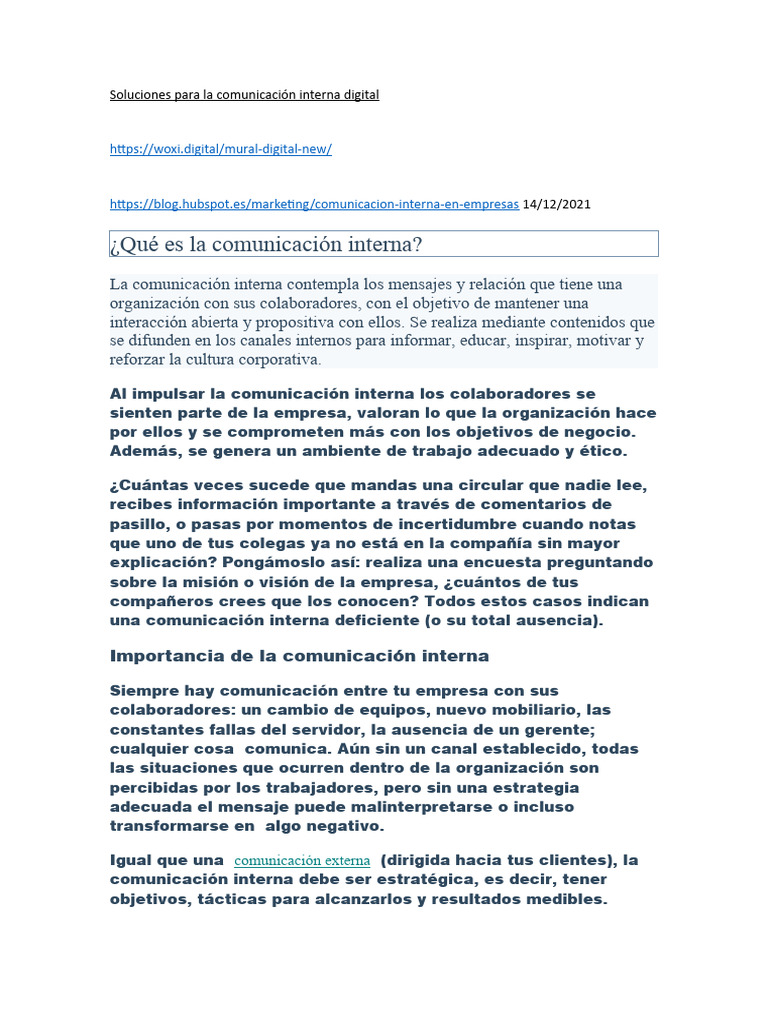 Soluciones para la comunicación interna digital | PDF | Comunicación | Business