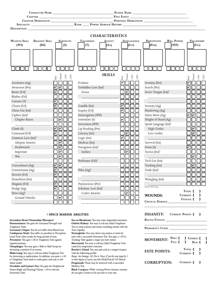 Fillable Interactive Deathwatch Character Sheet v1.5 RE | PDF | Nature