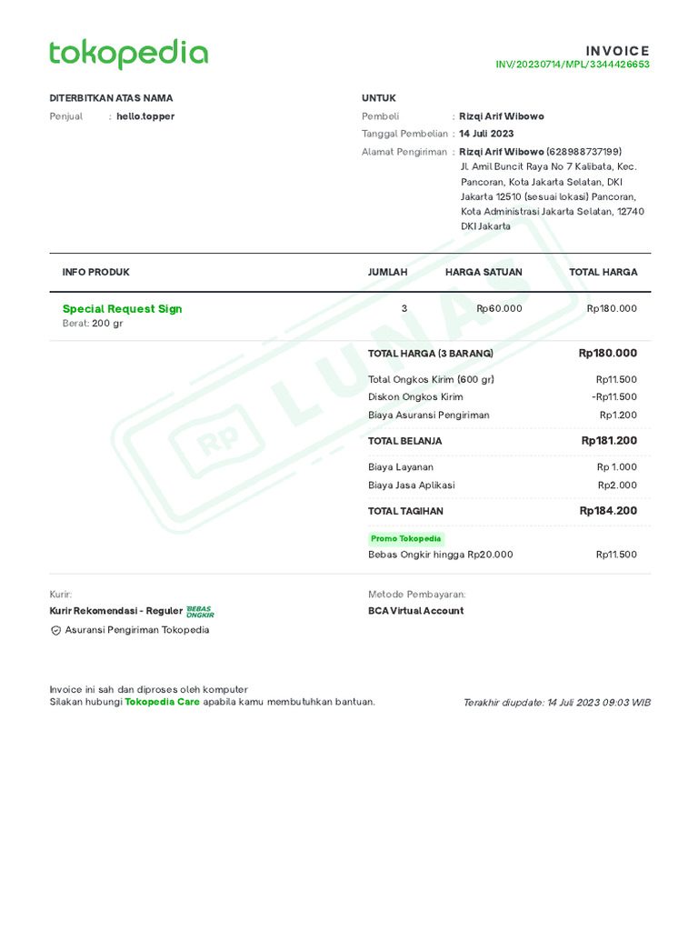 Invoice Sign Label Lift | PDF