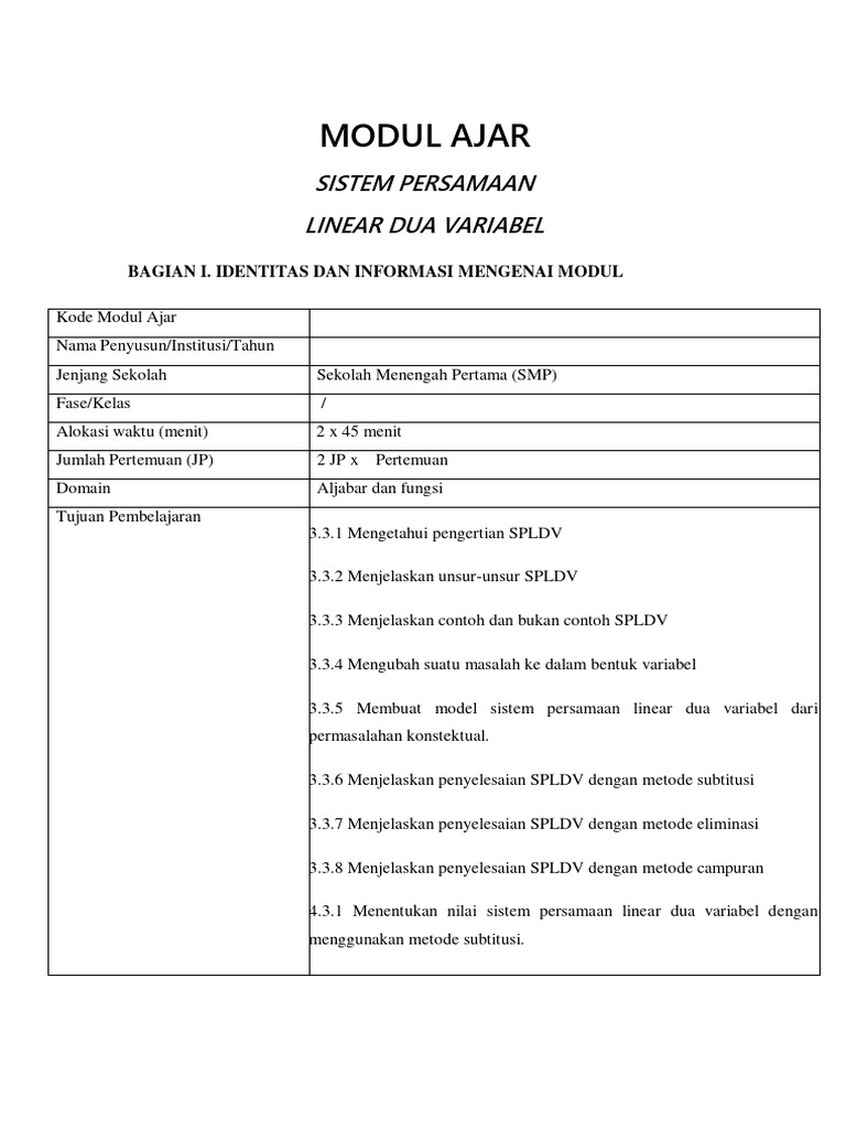 Modul Ajar SPLDV | PDF