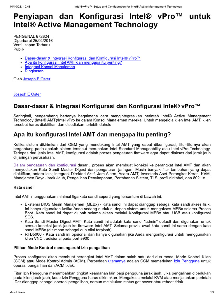 Intel® Vpro™ Setup and Configuration For Intel® Active Management ...
