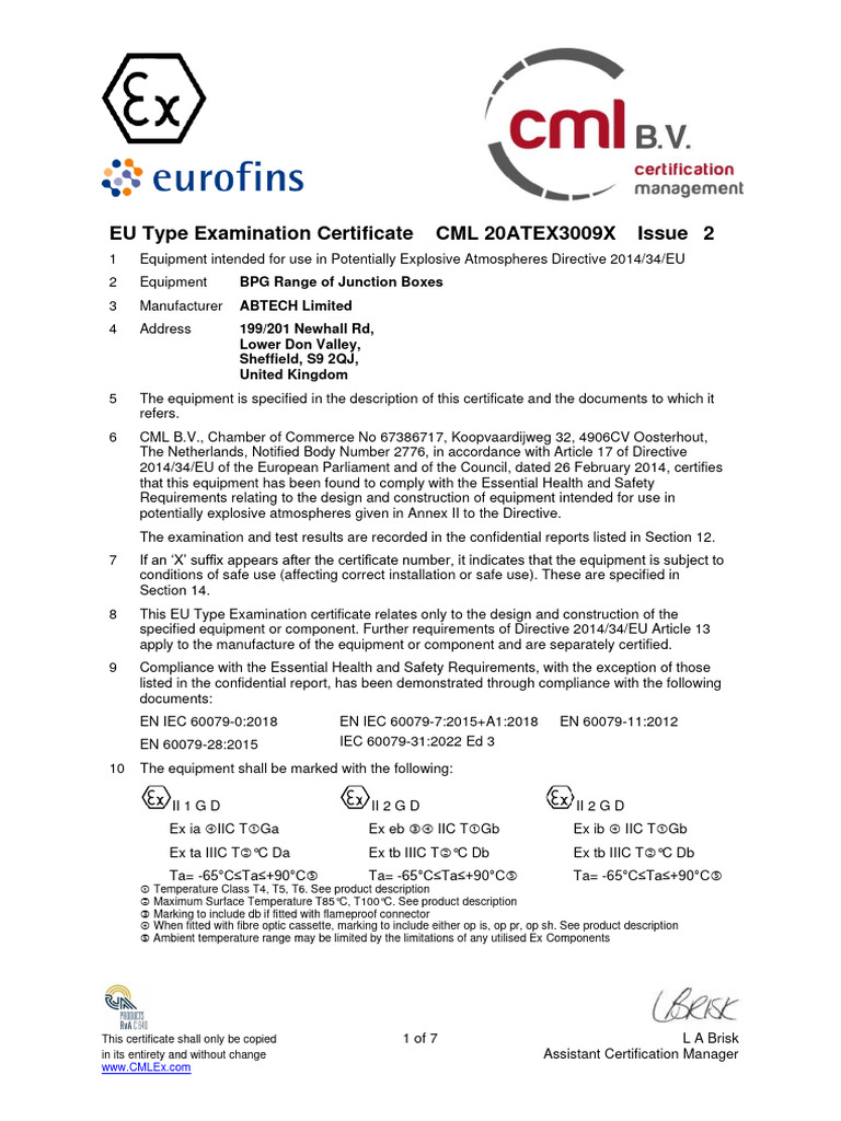 CML 20atex3009x Issue. 2 | PDF | Electrical Connector | Electrical Wiring