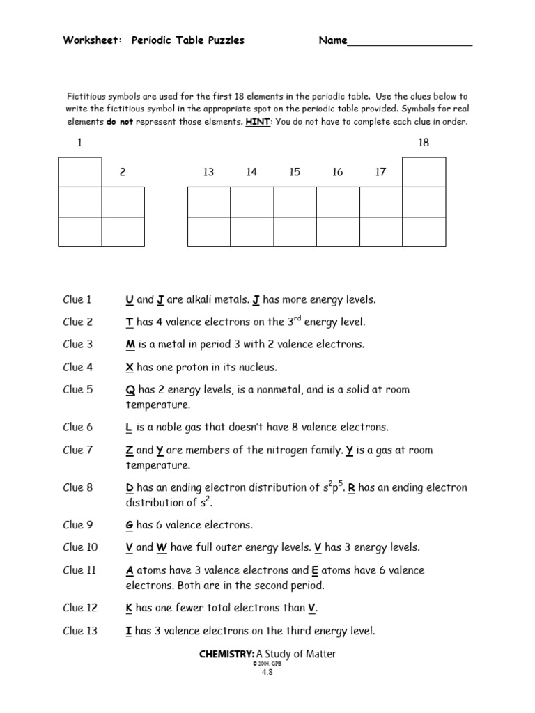 Periodic Table Puzzles | PDF