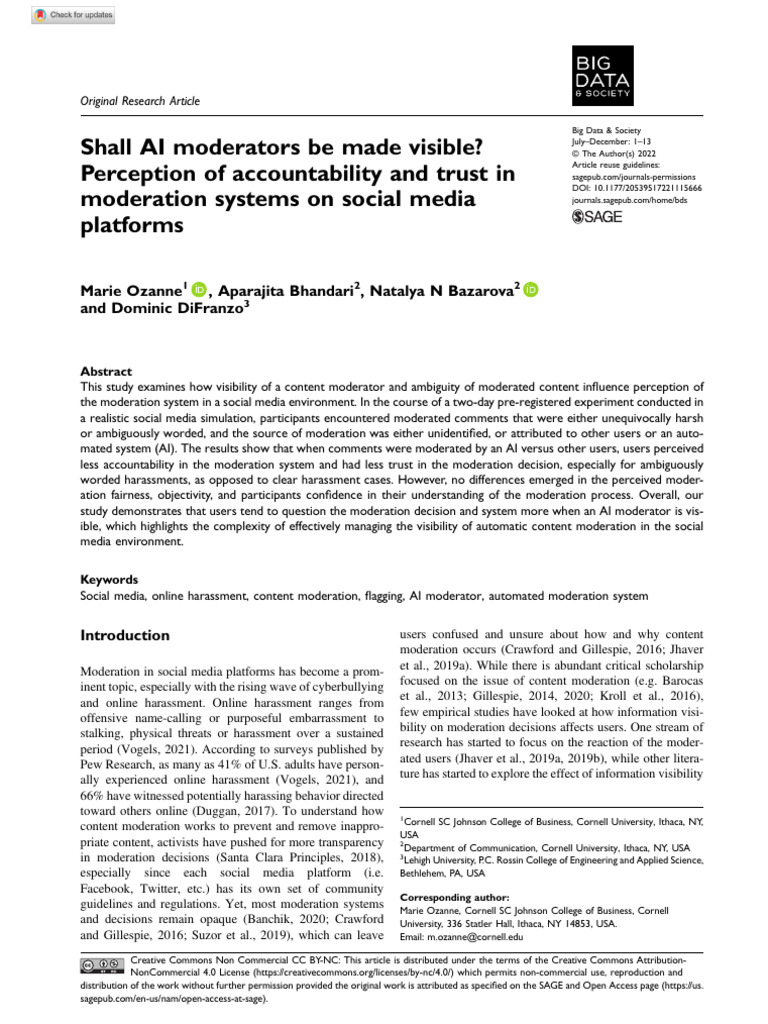 Ozanne Et Al 2022 Shall Ai Moderators Be Made Visible Perception of Accountability and Trust in ...