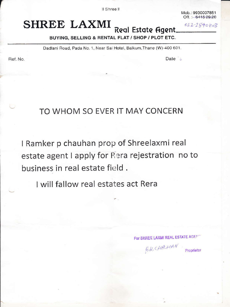 RERA Registration Application Format | PDF