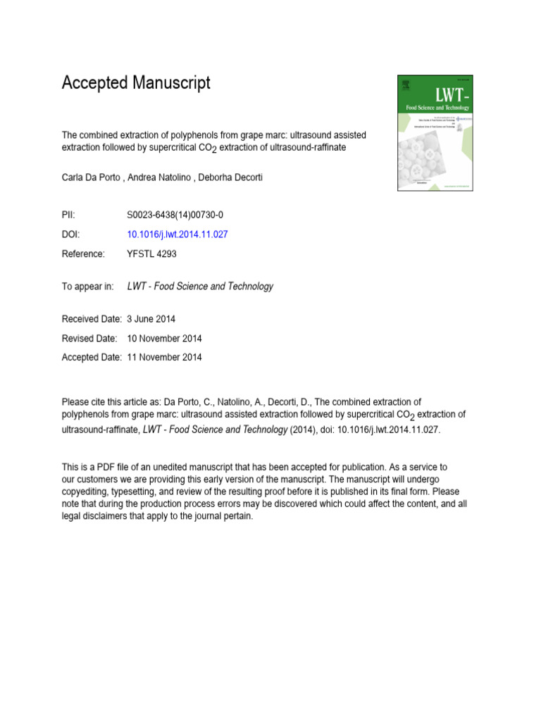 Polyphenol Extraction from Grape Marc | PDF
