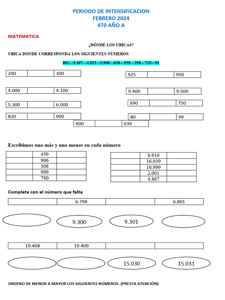 Periodo de Intensificacion 2024.matematica | PDF