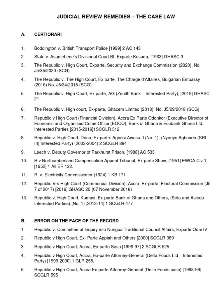 Judicial Review Remedies - Case Law | Download Free PDF | Ex Parte | Public Law