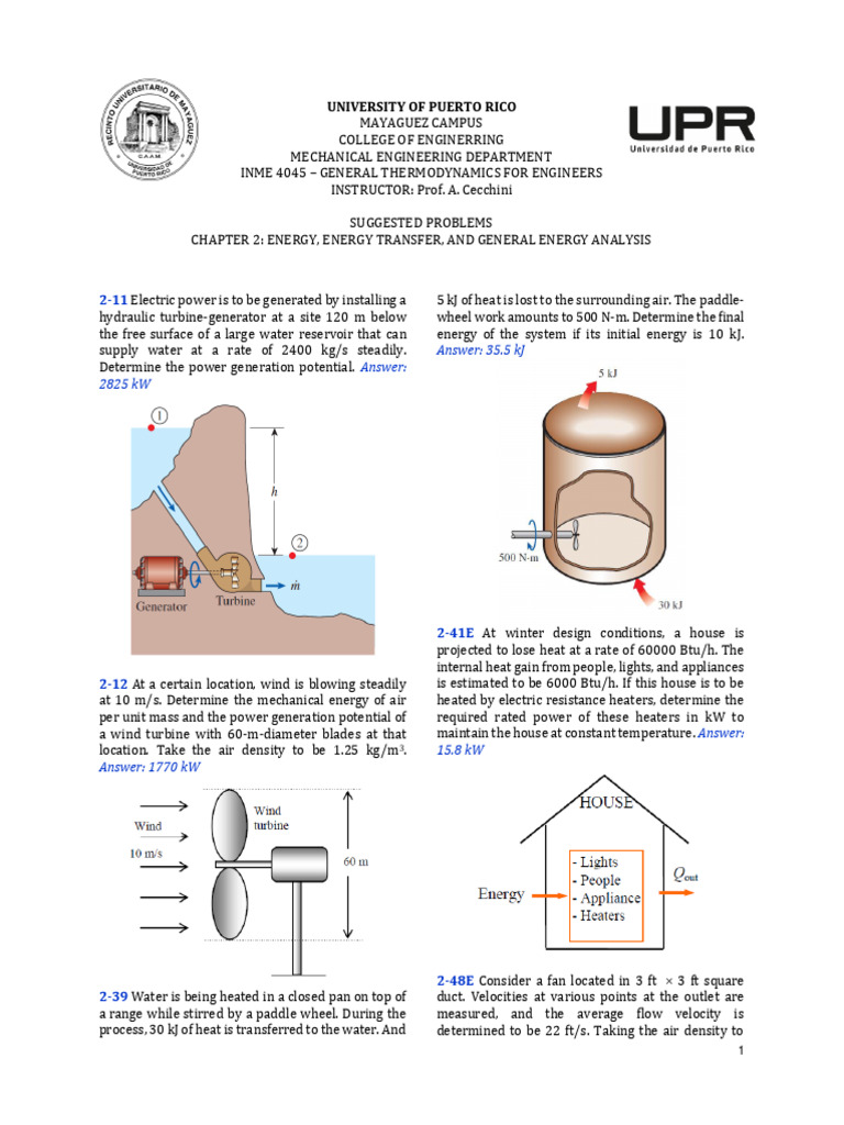 INME 4045 - Chapter 2 - Suggested Problems | PDF | Pump | Heat