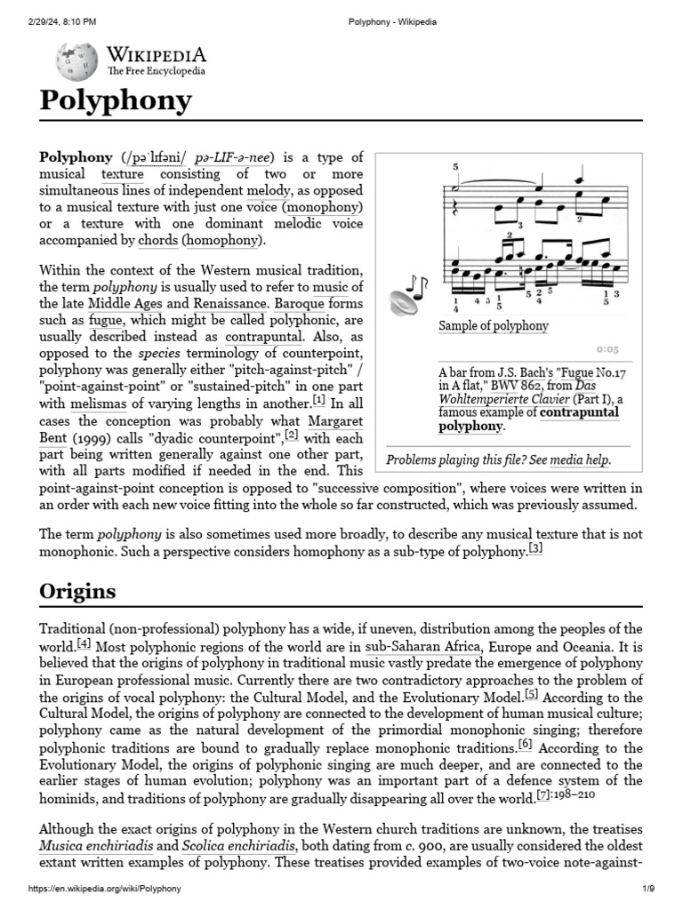 Polyphony - Wikipedia | PDF | Music Theory | Musicology