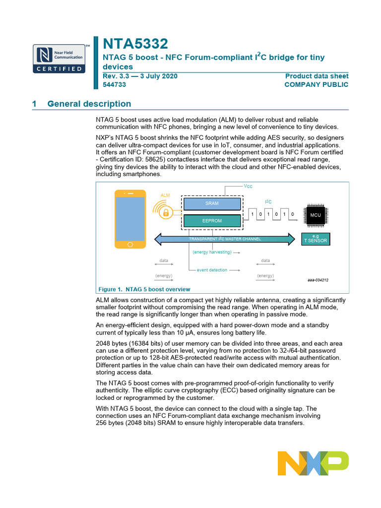NTAG 5 Boost: NFC I2C Bridge for IoT Devices | PDF | Computer Architecture | Computing