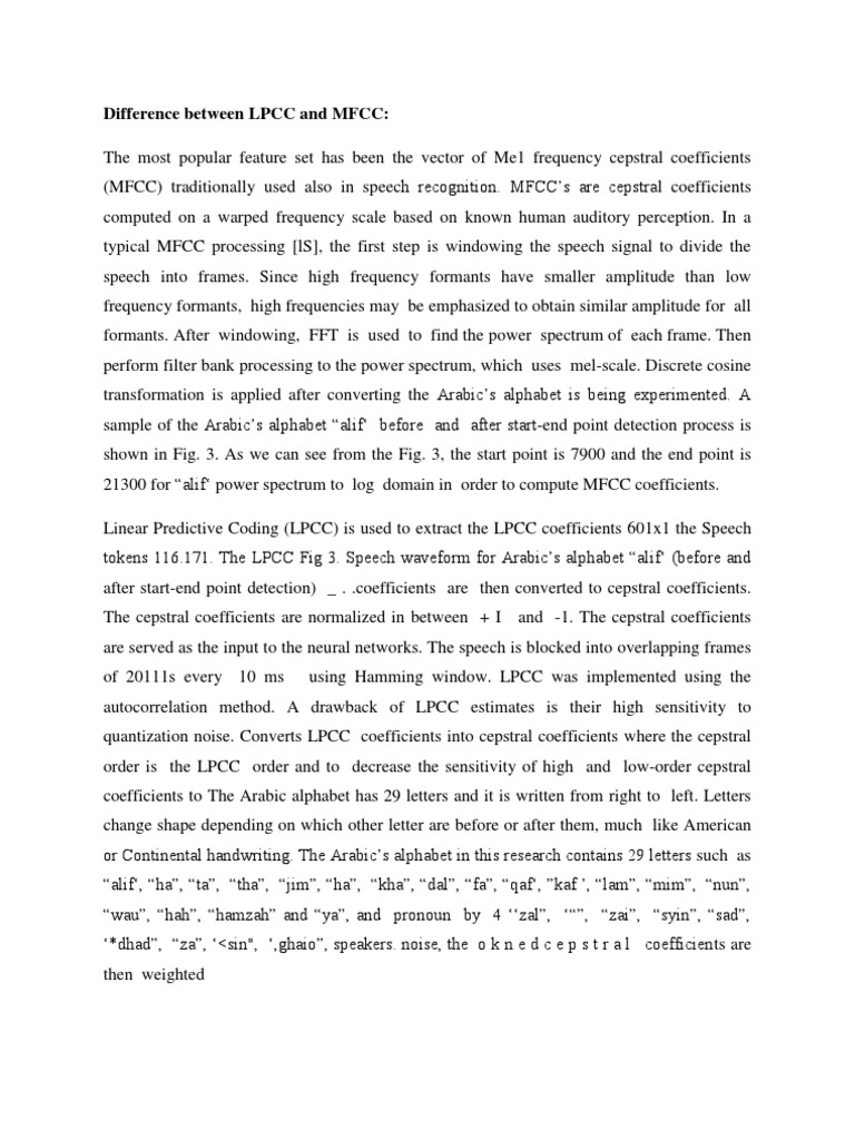 Difference Between LPCC and MFCC