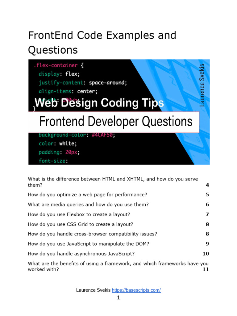 FrontEnd Code Examples and Questions | PDF | Html | Ajax (Programming) FrontEnd Code Examples and Questions | PDF | Html | Ajax (Programming)