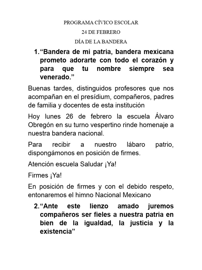 Programa Cívico Escolar Dia de La Bandera | PDF