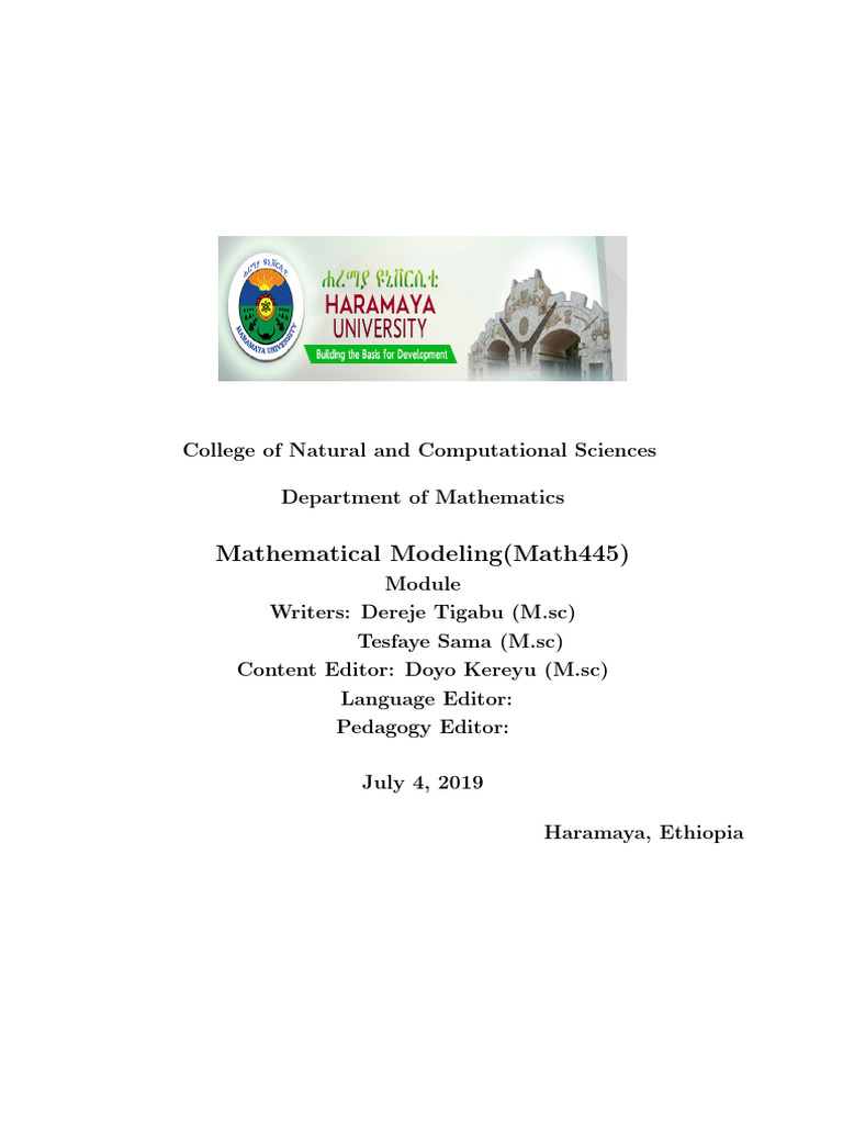 Mathematical Modeling Module In Haremaya University Pdf