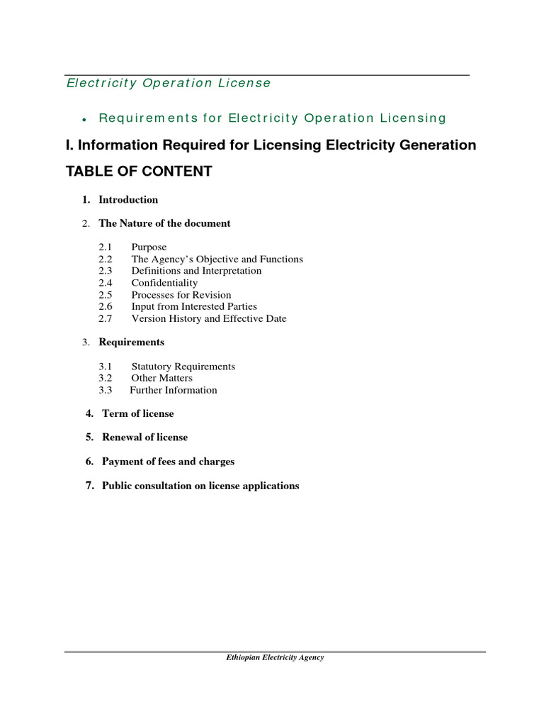 Electricity Operation License Requirements | PDF | License | Information