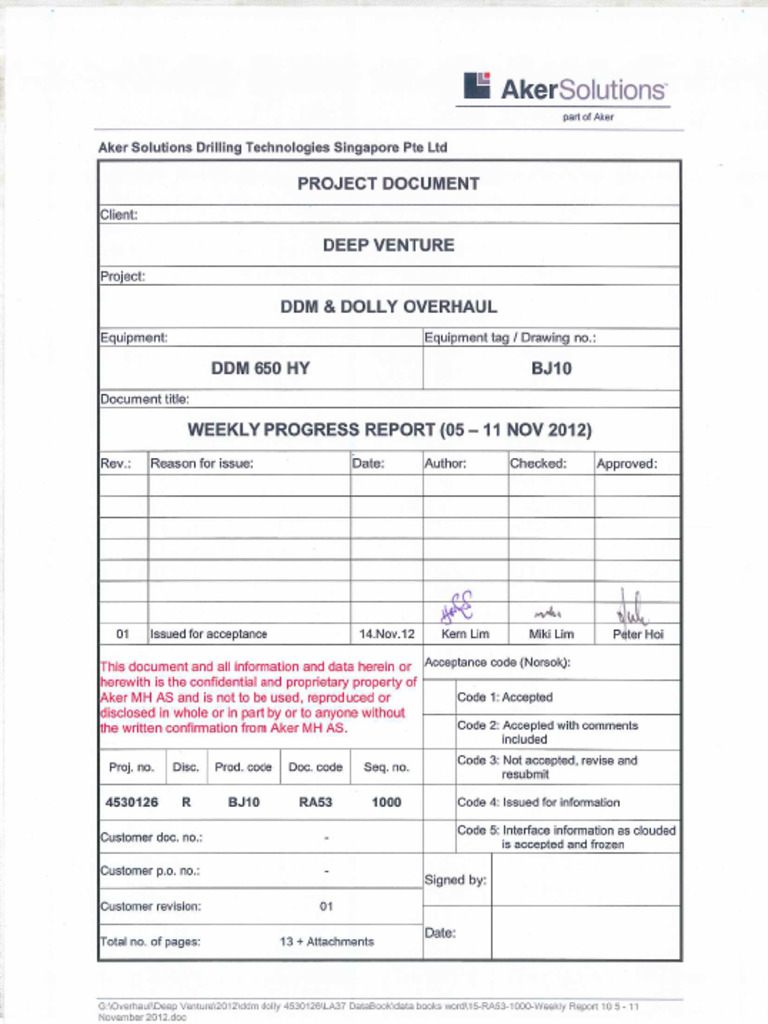 Deep Venture Weekly Report 3 (5 Nov - 23 Dec) - 021312 (1) - 113342 | PDF | Manufactured Goods ...