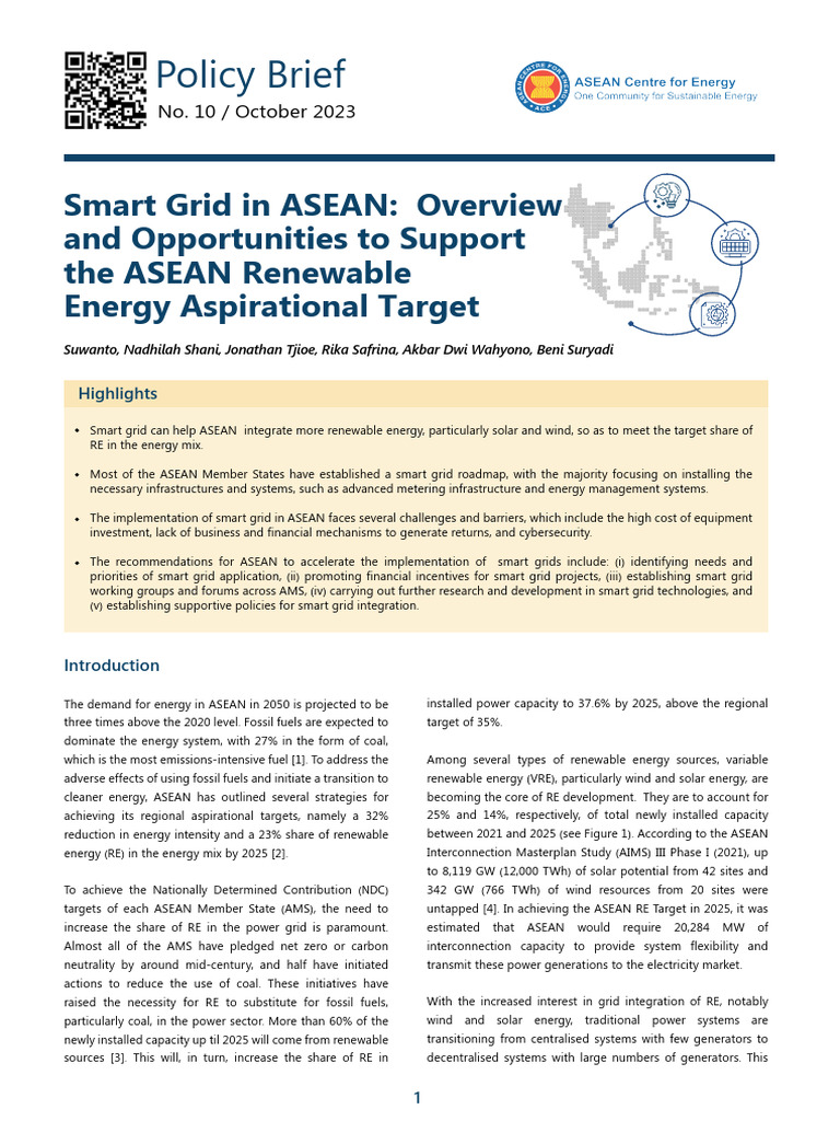 ACE - Policy Brief - Smart Grid in ASEAN - Overview and Opportunities To Support The ASEAN ...