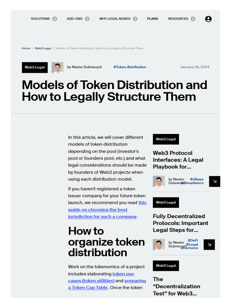 Legal Structures for Token Distribution | PDF | Cryptocurrency | Economies