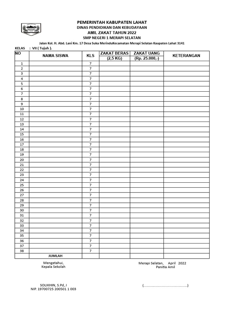 Daftar Siswa Pembayar Zakat THN 2022 | PDF