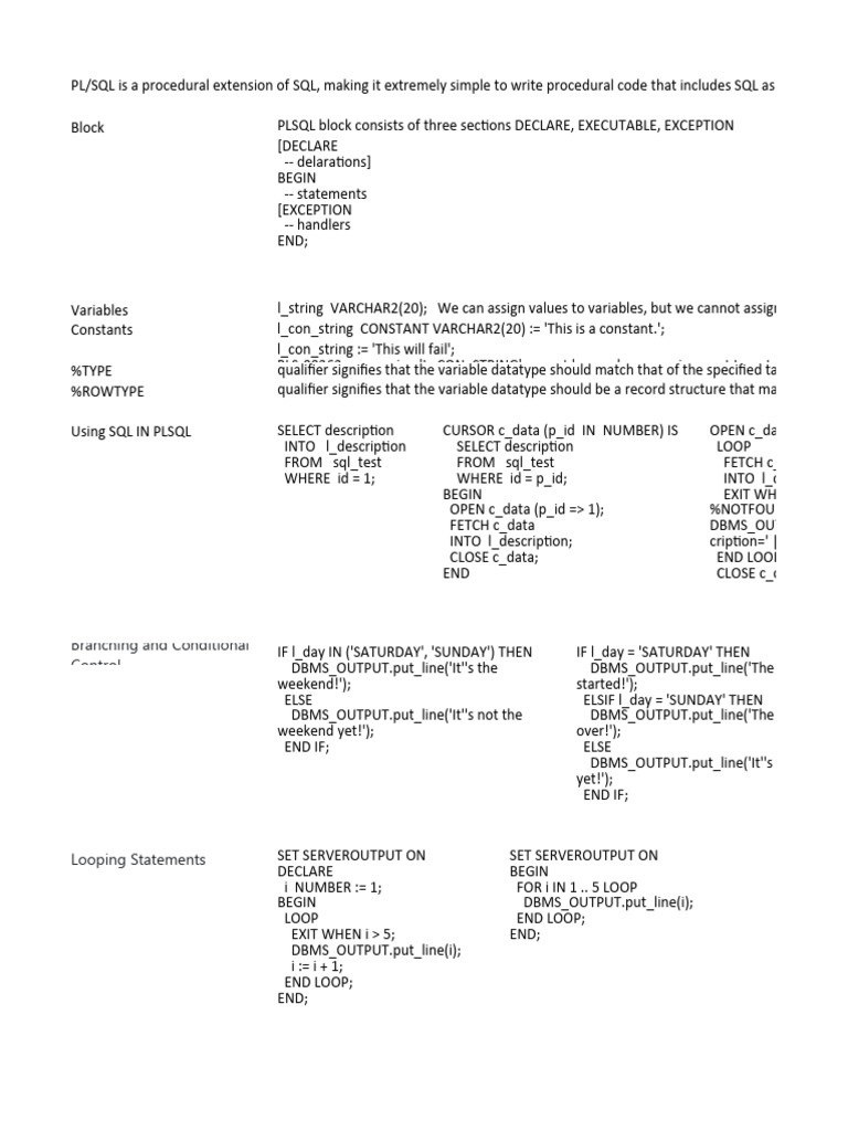 PLSQL Topics To Review | PDF