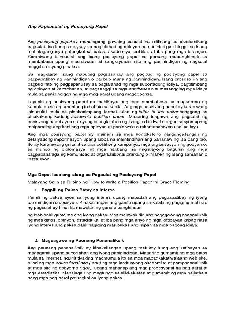 Posisyong Papel | PDF