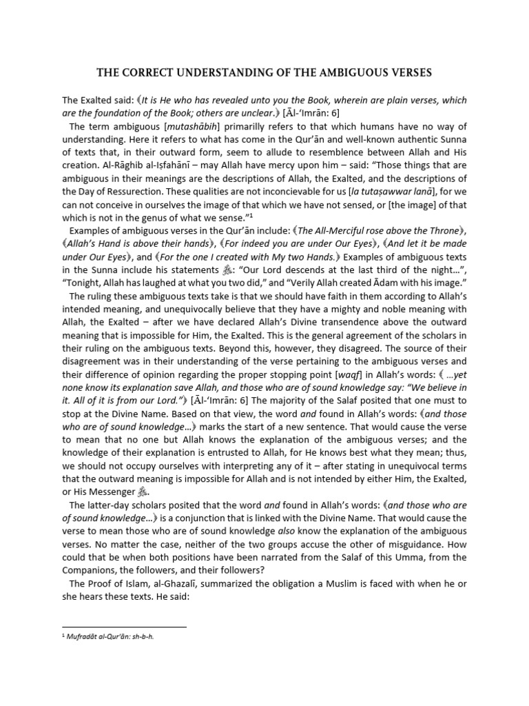 Approach To The Sifat - Ta'wil and Tafwid - Sanusi Class | PDF | God In ...