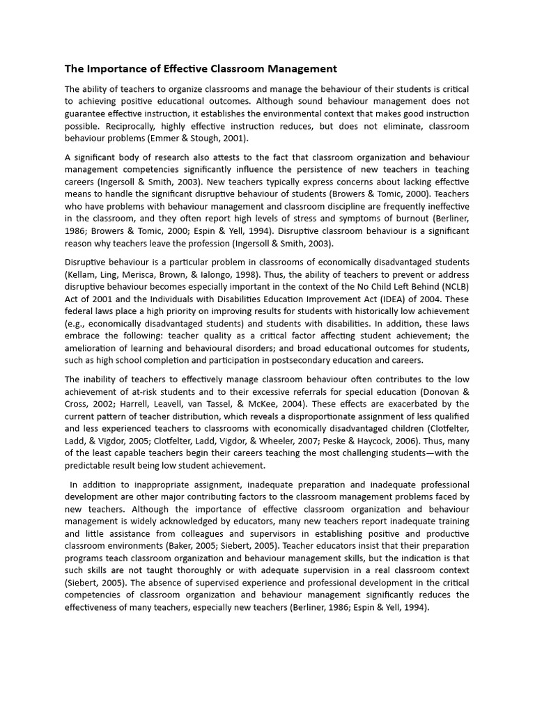 The Importance of Effective Classroom Management | PDF