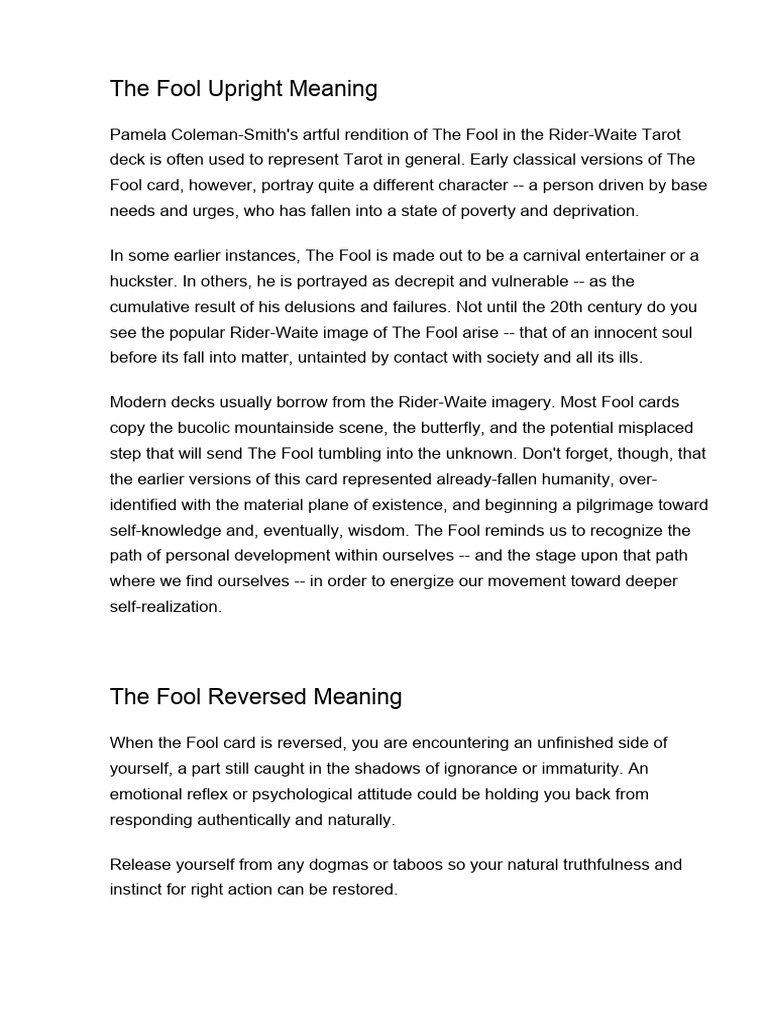 The Fool Meaning (For Tarot Deck) | PDF | Philosophy