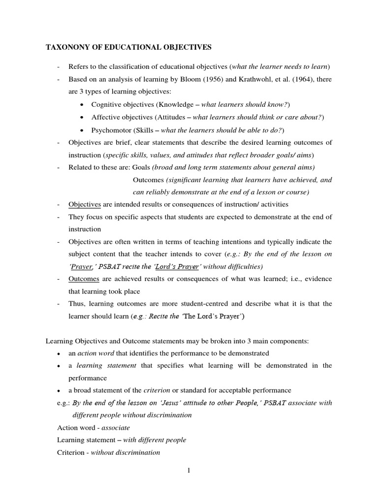 Taxonomy of Educational Objectives | PDF | Learning | Mental Processes