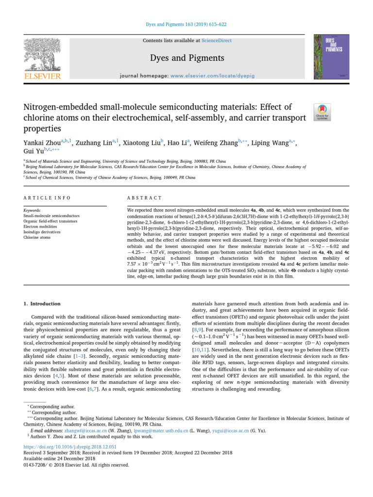 Nitrogen Embedded Small Molecule Semiconducting Materials Effec 2019 ...