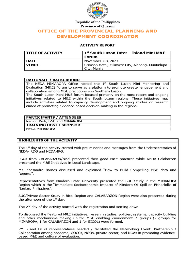 Activity Report Mini Forum - PPMC | PDF