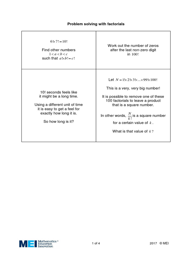 Problem Solving With Factorials | PDF | Geometric Shapes | Mathematics Problem Solving With Factorials | PDF | Geometric Shapes | Mathematics