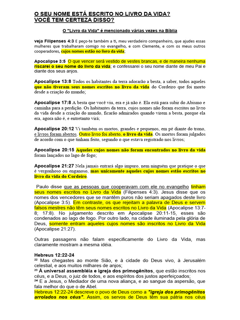 O Seu Nome Está Escrito No Livro Da Vida | PDF | Jesus | Anticristo