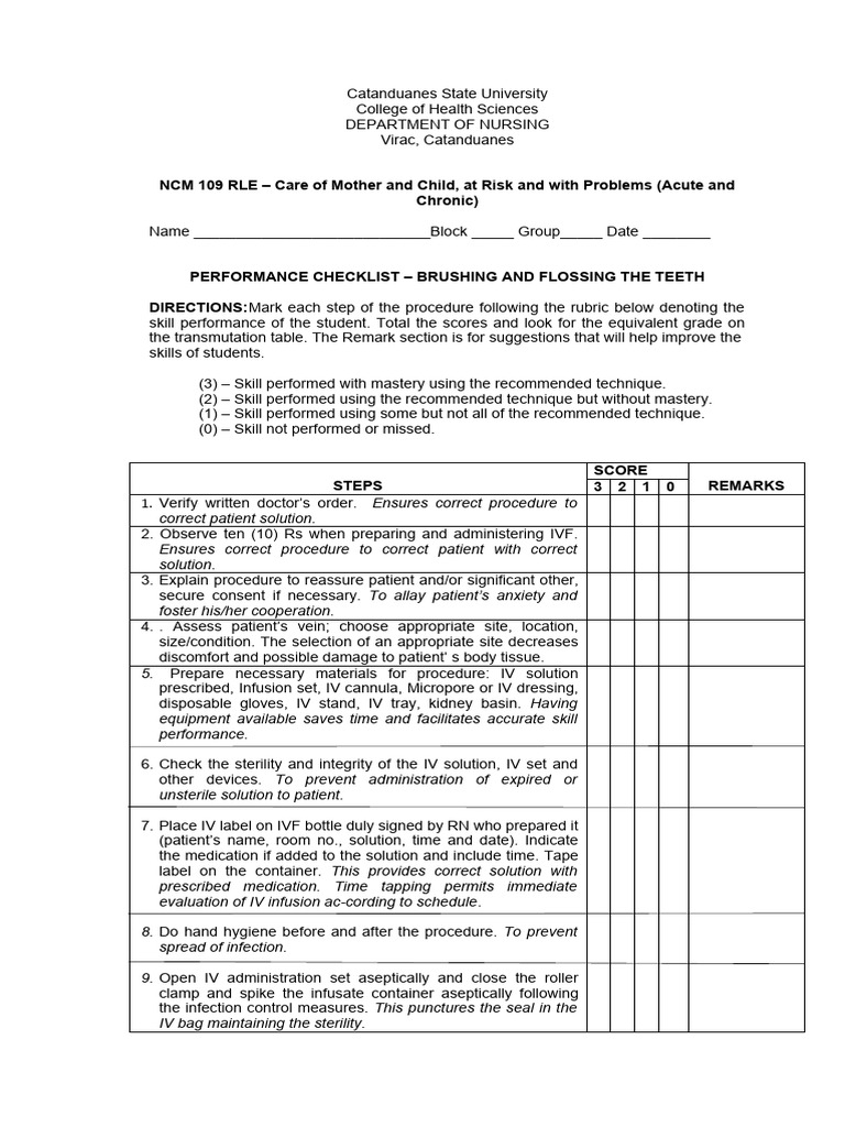 Iv Insertion Checklist | PDF | Intravenous Therapy | Vein