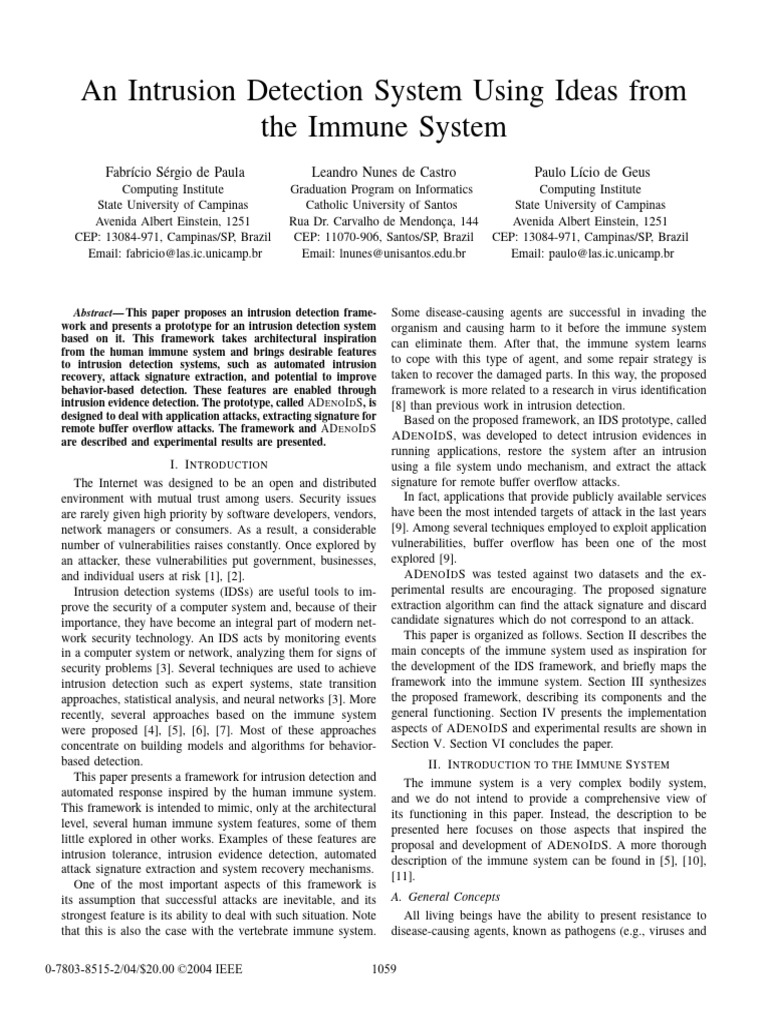 Immune-Inspired Intrusion Detection System | PDF