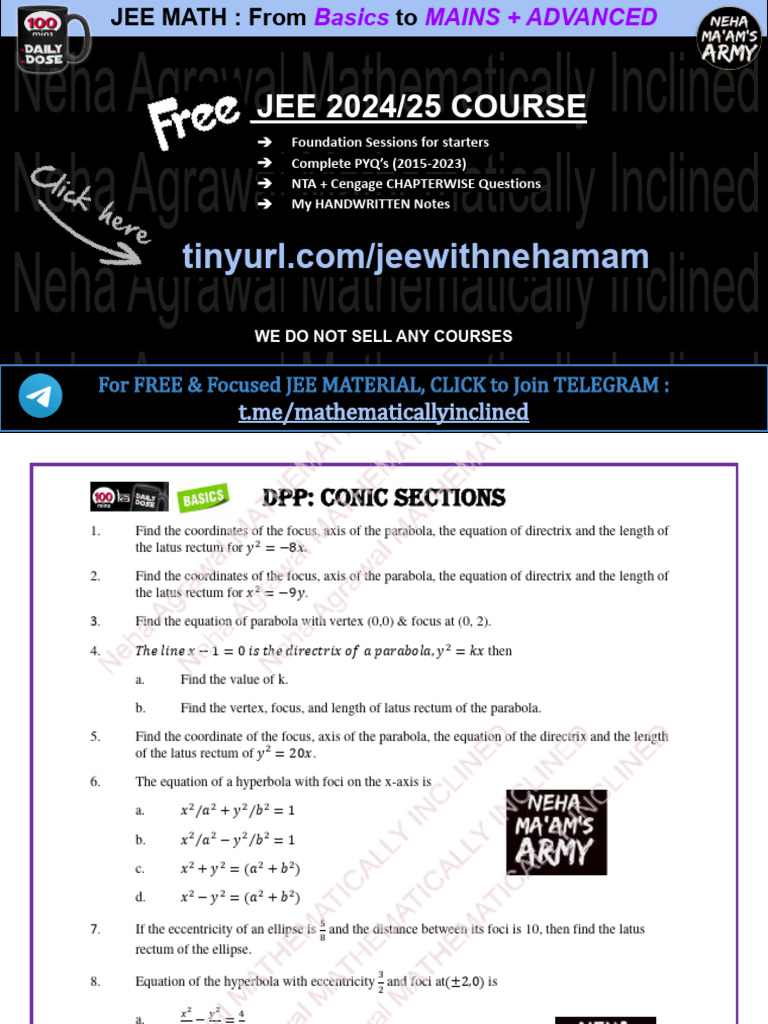 DPP Conic Section | PDF | Ellipse | Geometric Shapes