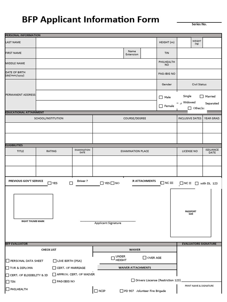 BFP Applicant Information Form | PDF | Privacy | Document