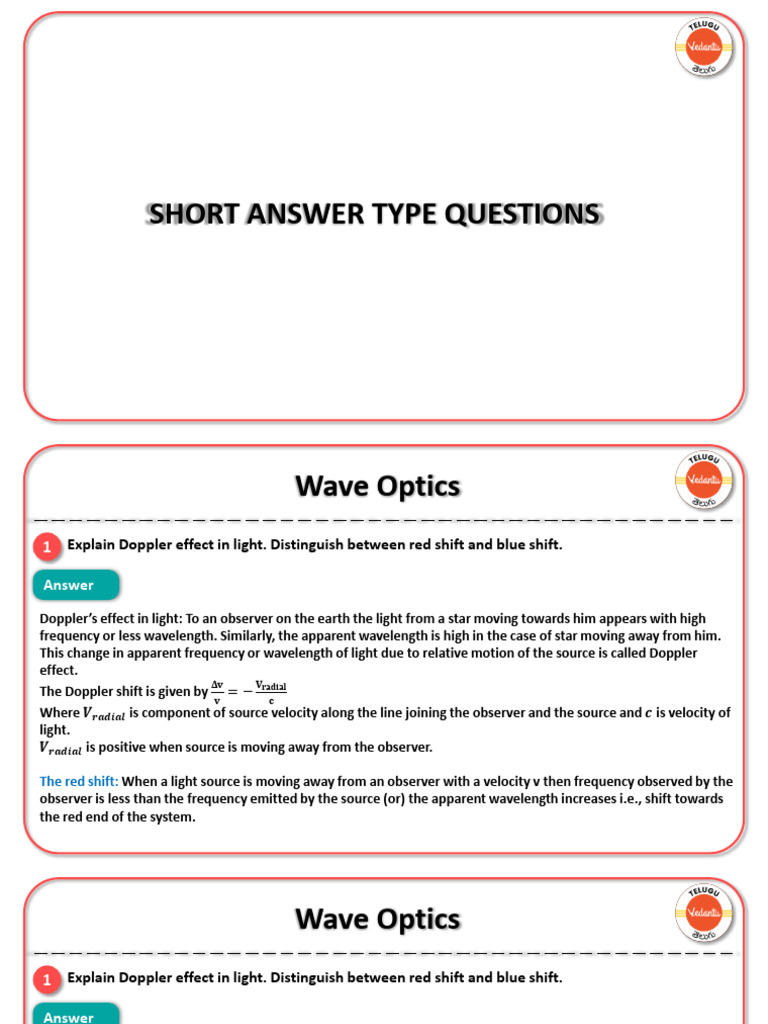 Doppler Effect and Wave Optics Explained | PDF | Redshift | Doppler Effect
