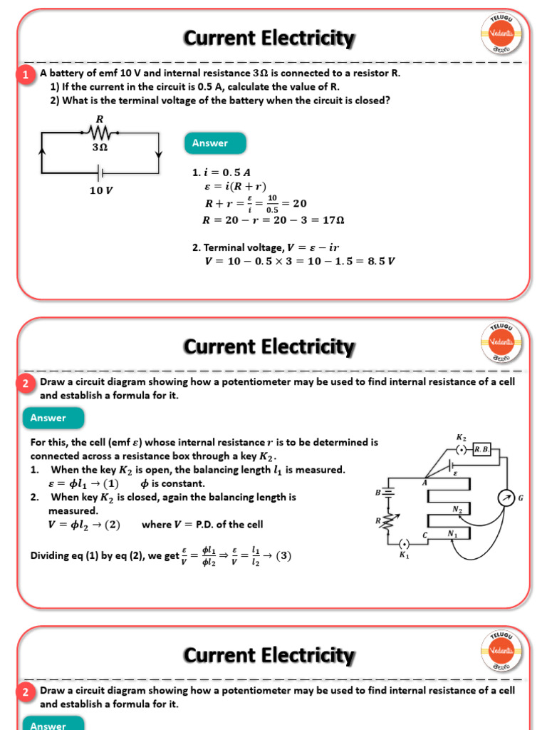 Current Electricity 8M Questions | PDF | Electrical Resistivity And Conductivity | Electrical ...