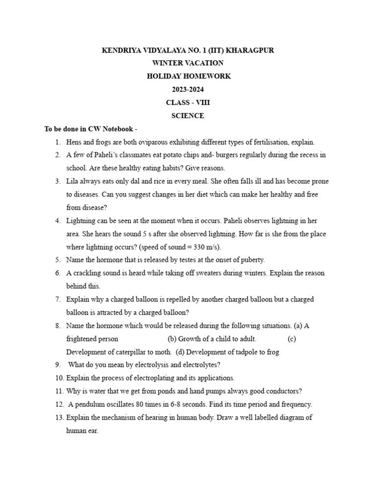 Class - Viii - Science - Winter Vacation HHW | PDF