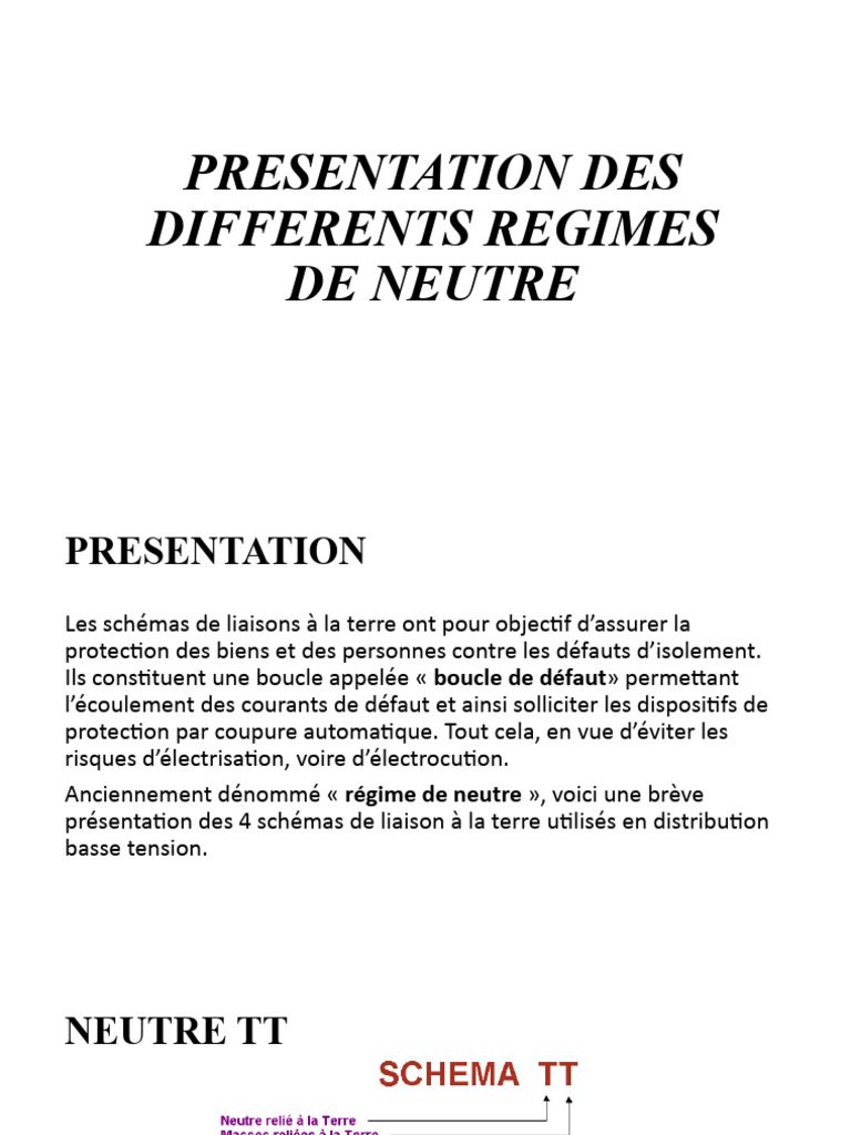 Presentation Des Differents Regimes de Neutre | PDF | Composants ...