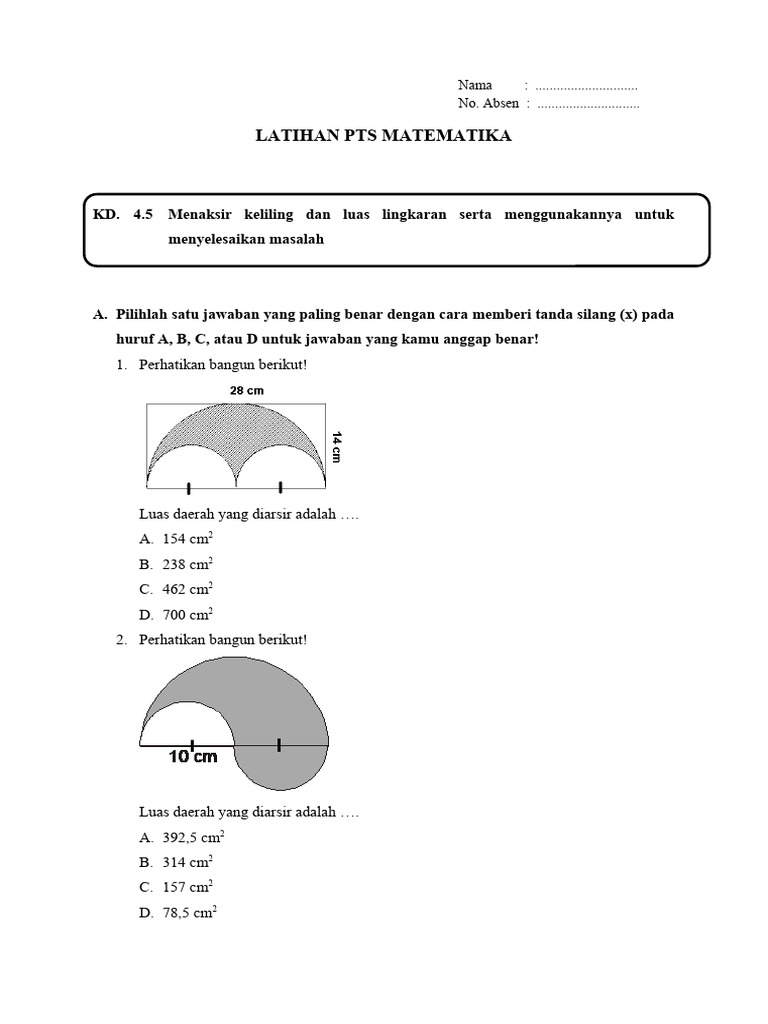 Latihan PTS Matematika 2021 | PDF