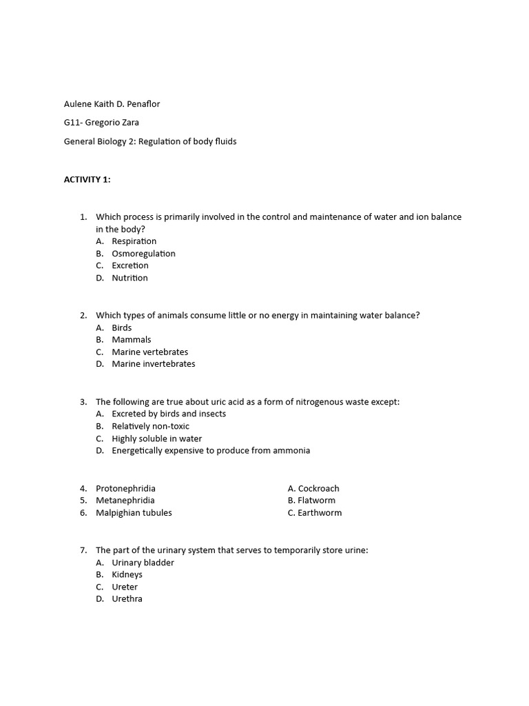 Gen Bio 2 Worksheets | PDF | Kidney | Excretion