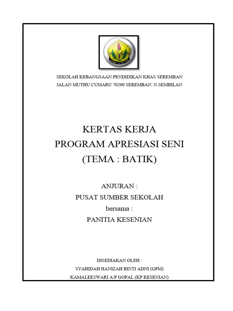 Kertas Kerja Program Apresiasi Seni | PDF