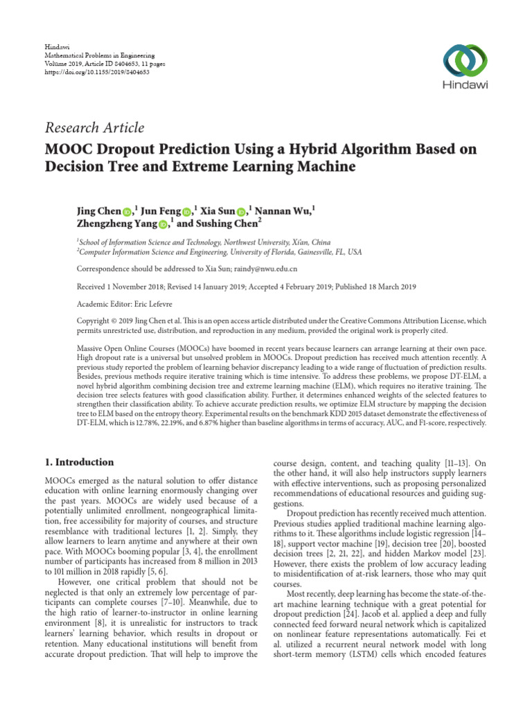MOOC Dropout Prediction Using A Hybrid Algorithm Based On Decision Tree and Extreme Learning ...