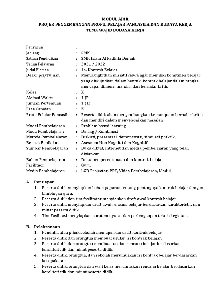 Modul P5BK TEMA BUDAYA KERJA | PDF